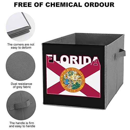 Florida State Flag Large Cubes Storage Bins Collapsible Canvas Storage Box Closet Organizers for Shelves