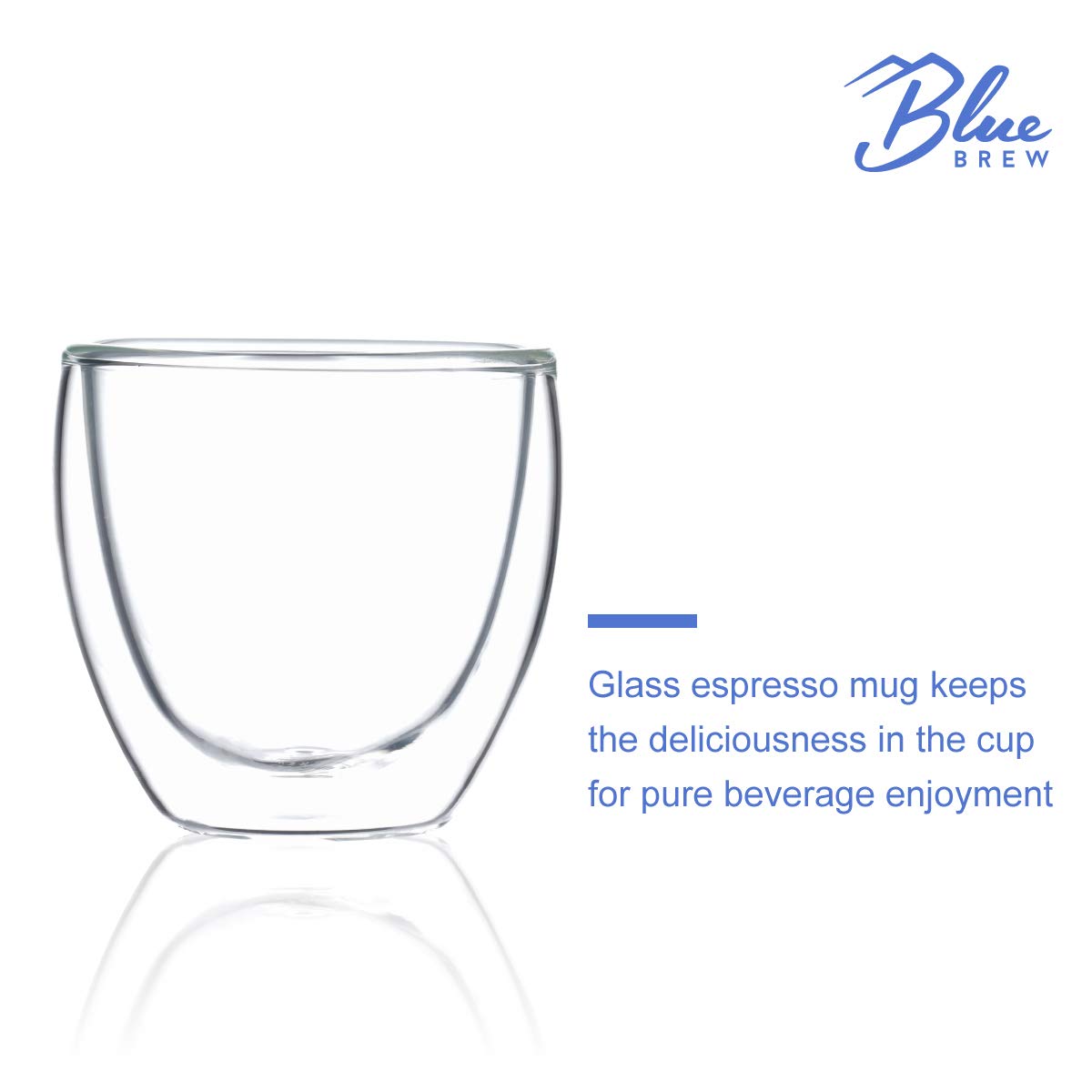 BLUE BREW 2.5 oz Double Walled Espresso Cups, Borosilicate Glass Coffee Cups, Microwave & Dishwasher Safe, Shot Glasses, Suitable for Both Hot & Cold Beverages, Set of 2 (BB1018)