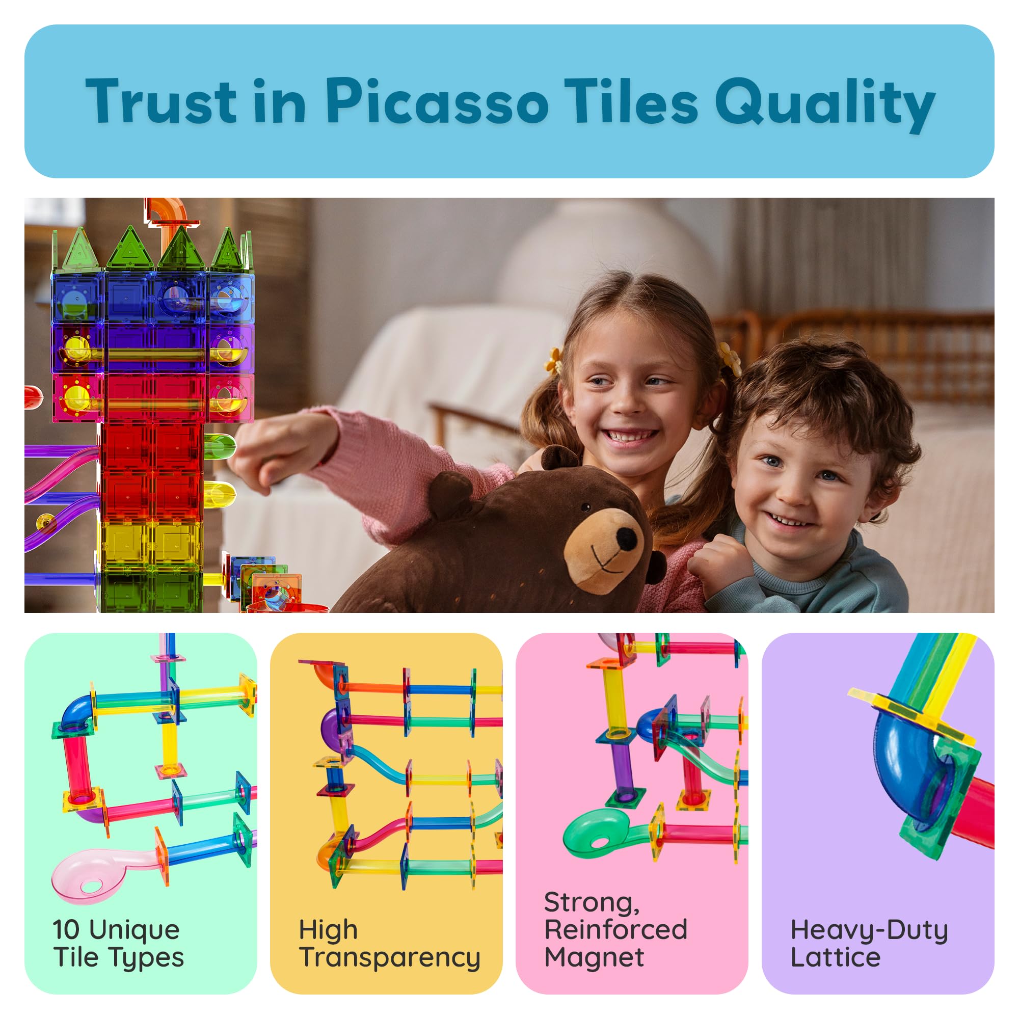 PicassoTiles Marble Run 120 Piece Magnetic Building Blocks Magnet Tile Construction Toy Playset STEM Learning Educational Block Child Brain Development Kids Toys for Boys and Girls Age 3 and Up