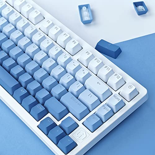 JOLINTAL 123 Keys Gradient Blue Keycaps, PBT Double Shot Dying Positive Engraved Translucent Keycaps, Ocean OEM Profile Keycaps for Mechanical Keyboard Gaming Keyboards