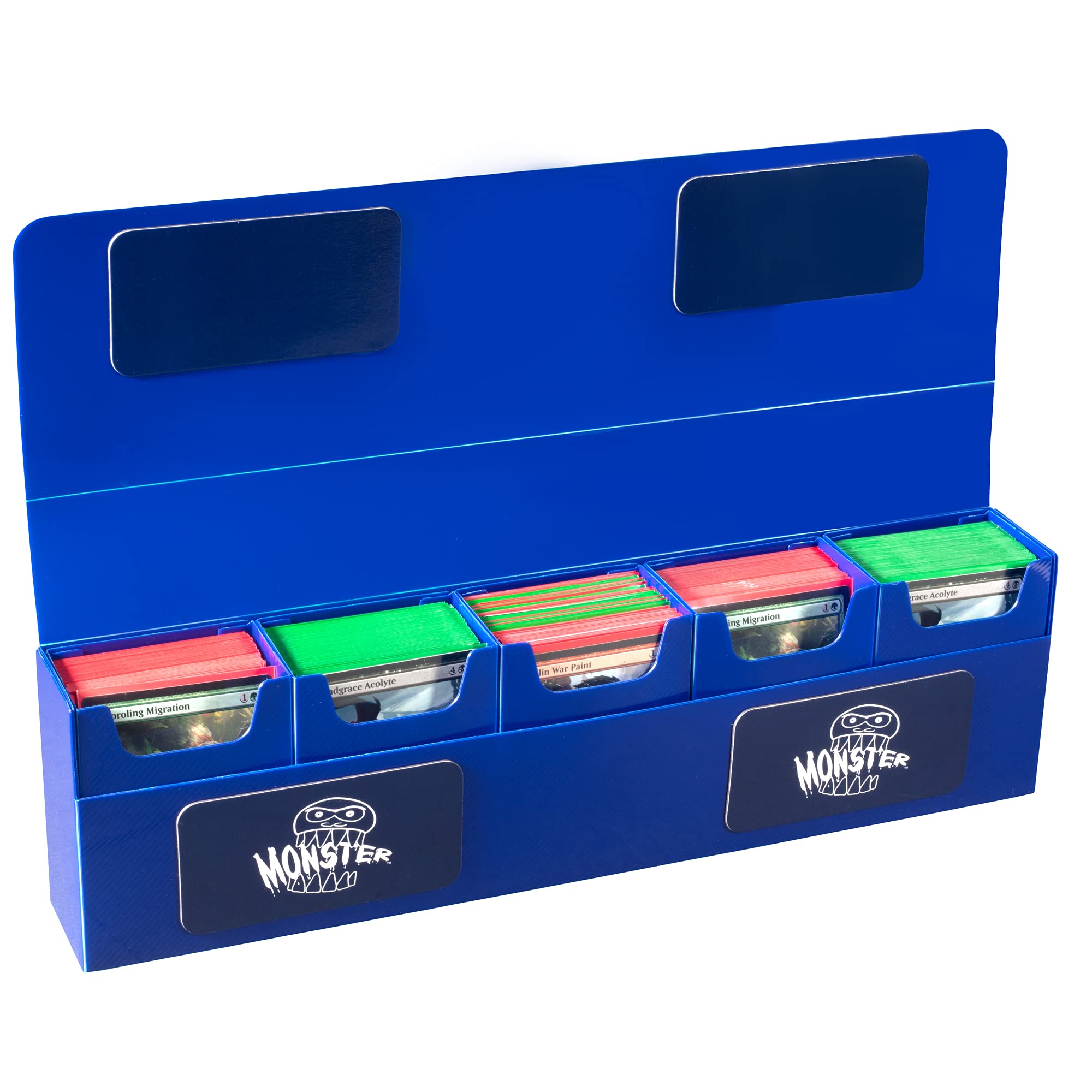 Monster Protectors Magnetic Five Deck Box - Black, Holds 375 Gaming TCGs, Self-locking Closure, Compatible w Standard & Smaller Size Gaming Trading Cards, Removable Construction, Gift