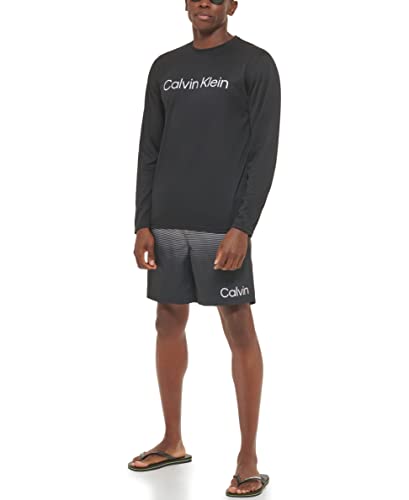 Calvin Klein Men's Standard Light Weight Quick Dry Long Sleeve 40+ UPF Protection Active Top, Black Logo, X-Large