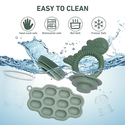 btrfe Silicone Breastmilk Popsicle Molds with Baby Fruit Feeder Combo, Baby Food Storage Freezer Tray & Mesh Feeder Pacifier for Teething 4 Month+