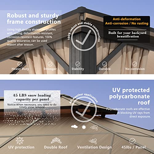 Jolydale 10X13 Hardtop Gazebo, Aluminum Frame with Double Mesh Screen, UV Protection, Suitable for Patios, Decks, Gardens, Lawns and Pools