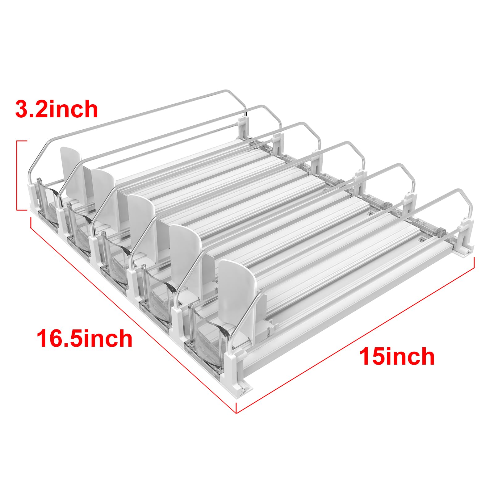 Drink Dispenser for Fridge, Self-Pushing Soda Can Organizer for Refrigerator, Width Adjustable Beverage Pusher Glide, Beer Pop Can Water Bottle Storage for Pantry, Kitchen - 5 Row (White, 380-5)