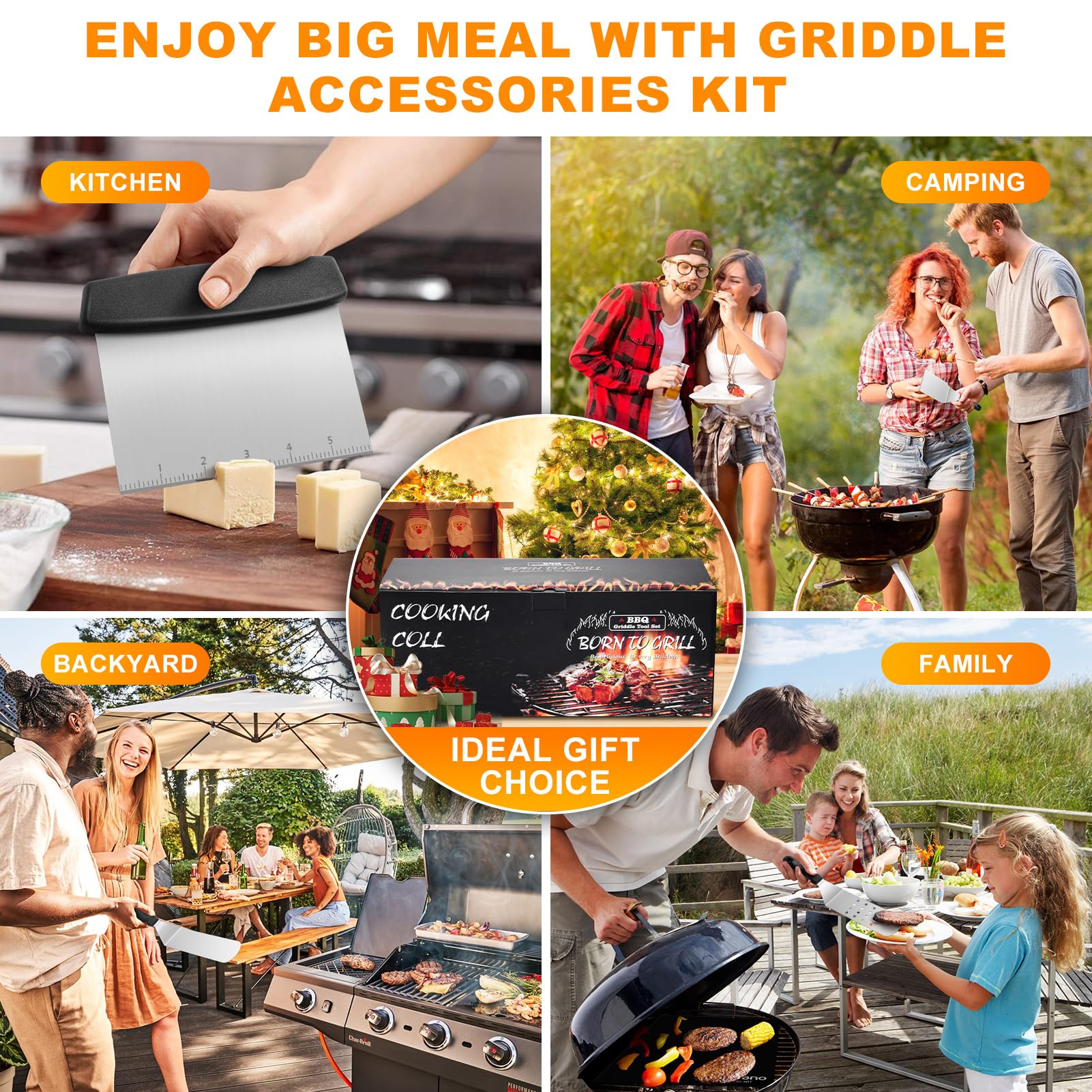 Blackstone Griddle Accessories Kit, Hocamel 15PCS Flat Top Grill Accessories Set for Blackstone and Camp Chef,Stainless Steel Griddle Grill Tools for Outdoor BBQ Teppanyaki Camping