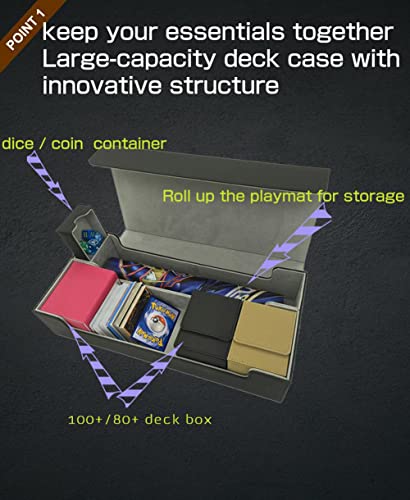 Venssu Card Deck Box, Card Deck Case, Deck Card Box, Leather Large Size Fit 550 Plus Sleeved Cards Compatible with single/double sleeved toploader MTG TCG CCG (Black＆Red)