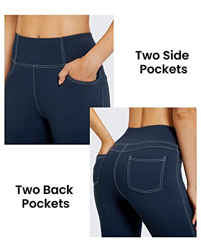 G4Free Women's Fleece Lined Bootcut Yoga Pants with Pockets High Waisted Flare Thermal Winter Denim Jeggings (Navy,XL)