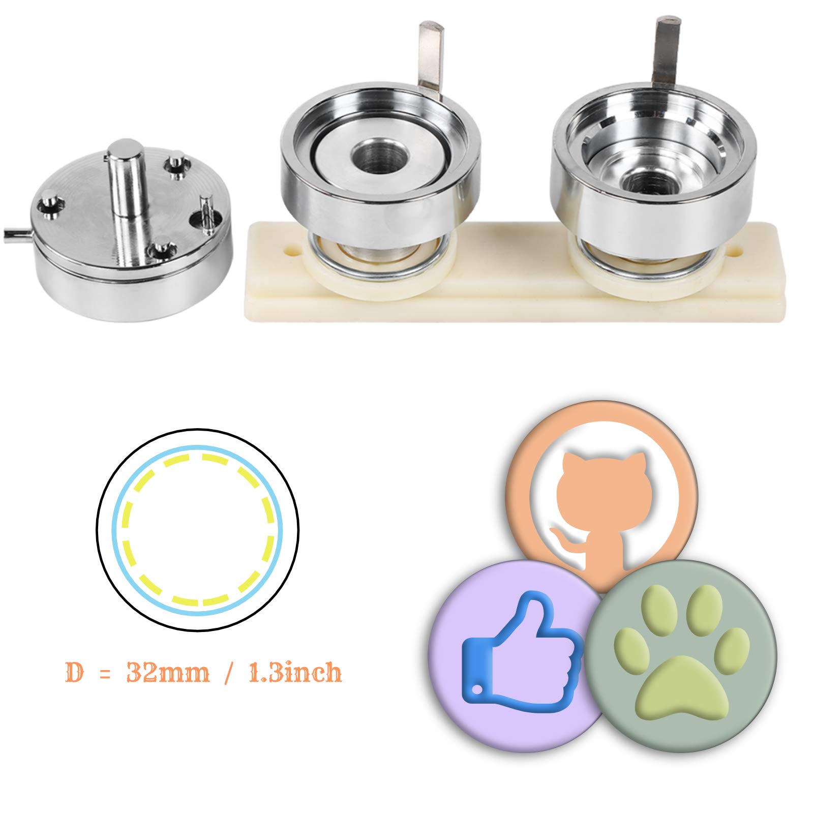 Button Mould Badge Making Tool,32mm/1.3inch DIY Badge Mold,Pin Making Moulds, Punch Press Tool Accessories,Sliding Base, Sturdy and Durable,for Circular Button Maker Badge Machine