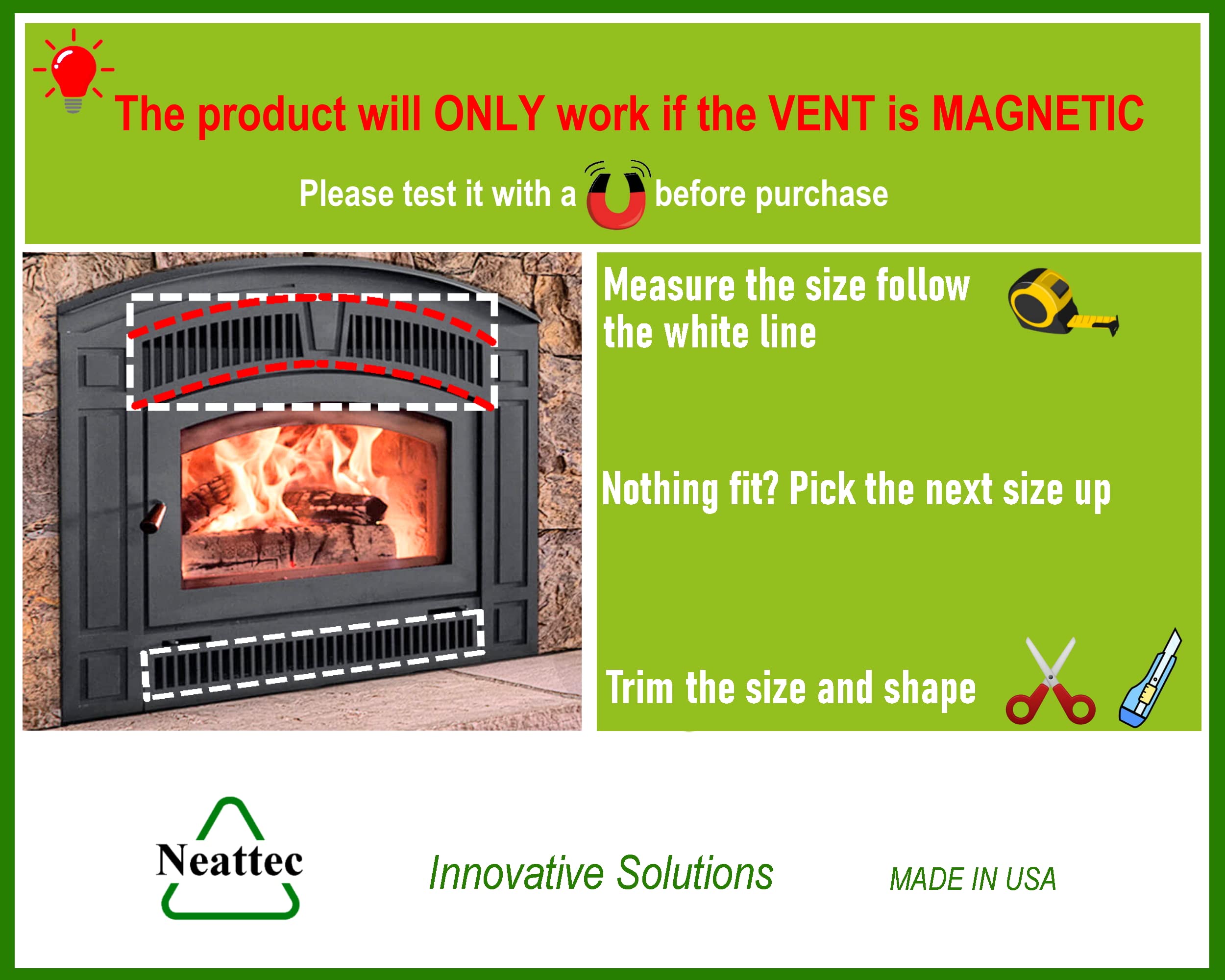 Neattec Magnetic Fireplace Draft Stopper - Fireplace Cover to Block Cold Air from Vent to Prevent Heat Loss - Magnet Fireplace Screen - Indoor Chimney Draft Blocker Vent Covers- 36" x 6" - Pack of 2