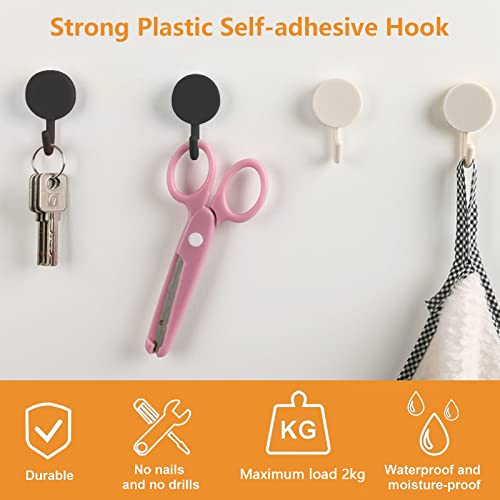 MOROBOR Self Adhesive Hooks, 20pcs Heavy Duty Plastic Hooks Wall Key Hook Holders Stocking Holder for Home Kitchen Bathroom Office Door (Black)