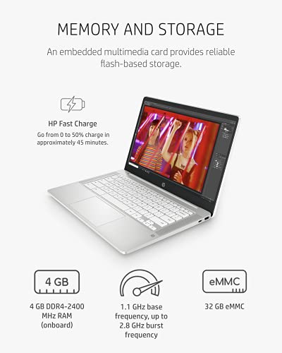 HP Chromebook 14 Laptop, Intel Celeron Processor, 4 GB RAM, 32 GB eMMC, 14β FHD (1920 x 1080) Chrome OS, Webcam & Dual Mics, Work, Entertainment, School, Long Battery Life (14a-na0170nr, 2021)