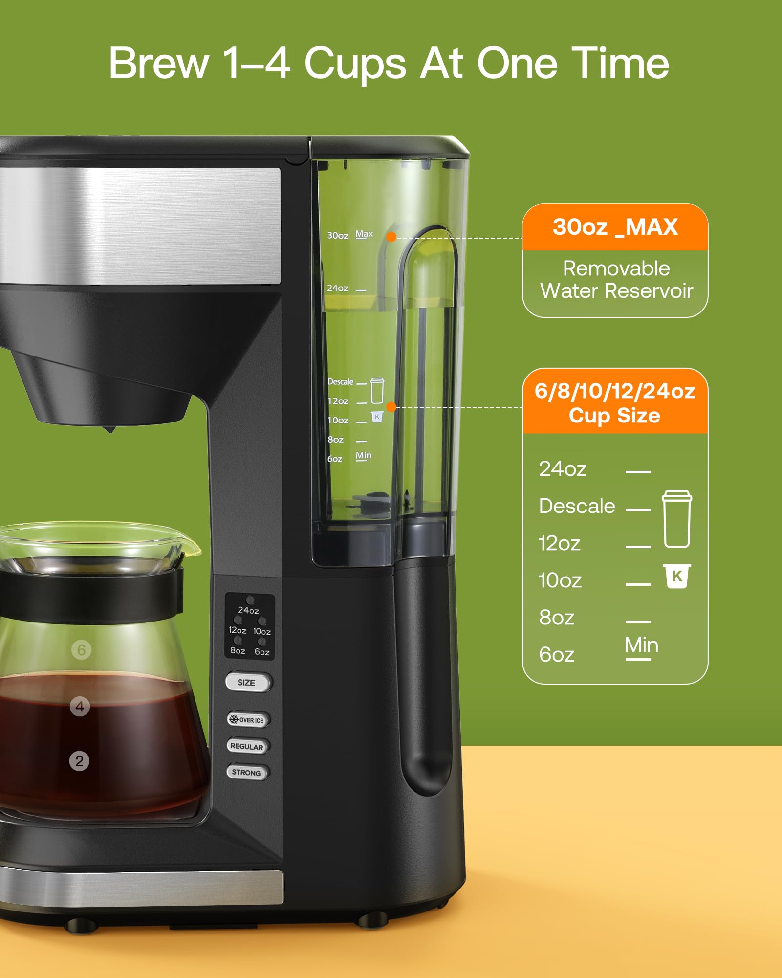 Famiworths Upgraded Hot and Iced Coffee Maker for K Cups and Ground Coffee, 4-5 Cups Coffee Maker and Single-serve Brewers, with 30 Oz Removable Water Reservoir, 6 to 24 Oz Cup Size, Classic Black