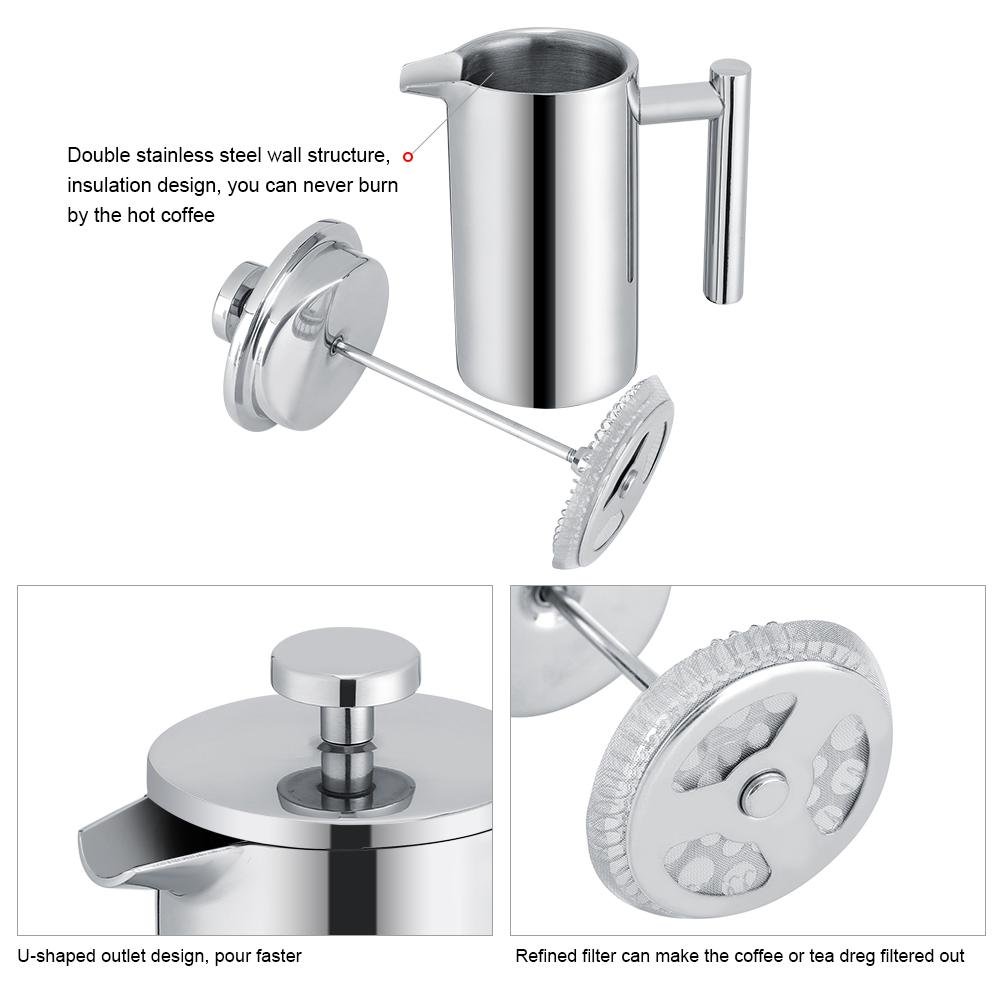 French Press Coffee Maker,Stainless Steel Double Walled 12 oz Espresso Maker Press Tea Pot with Filter