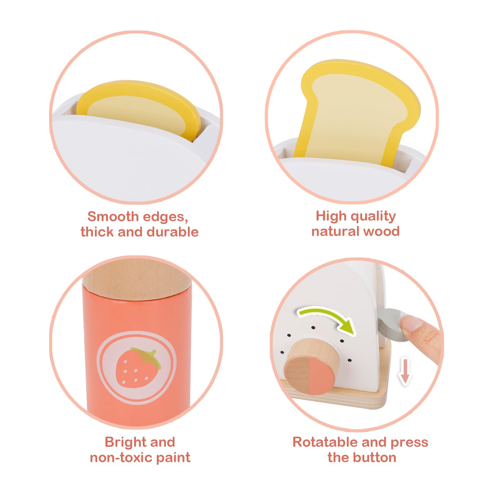 TOOKYLAND Wooden Pop Up Toaster Play Set, Play Toaster for Kid Kitchen, Wooden Play Kitchen Set with Accessories (10 pcs)β¦