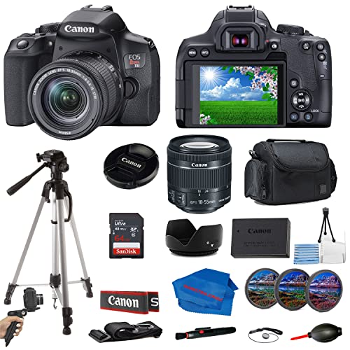 Canon EOS Rebel T8i DSLR Camera Bundle with 18-55mm STM Lens, Tripod, 64GB Memory Card, Battery, Carry Case, Filters, and Accessories