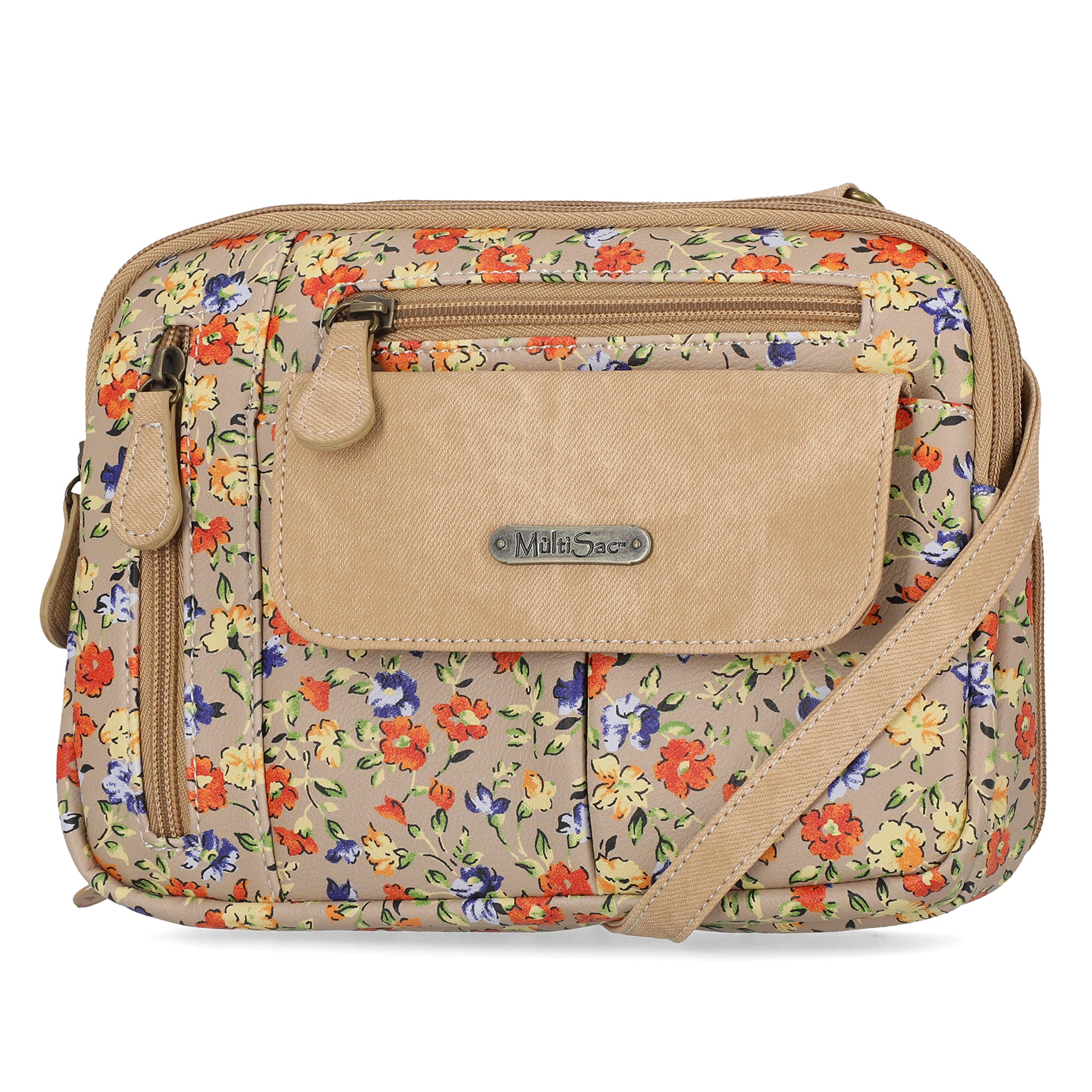 MultiSac Womens Zippy Triple Compartment Crossbody Bag, Teal, One Size