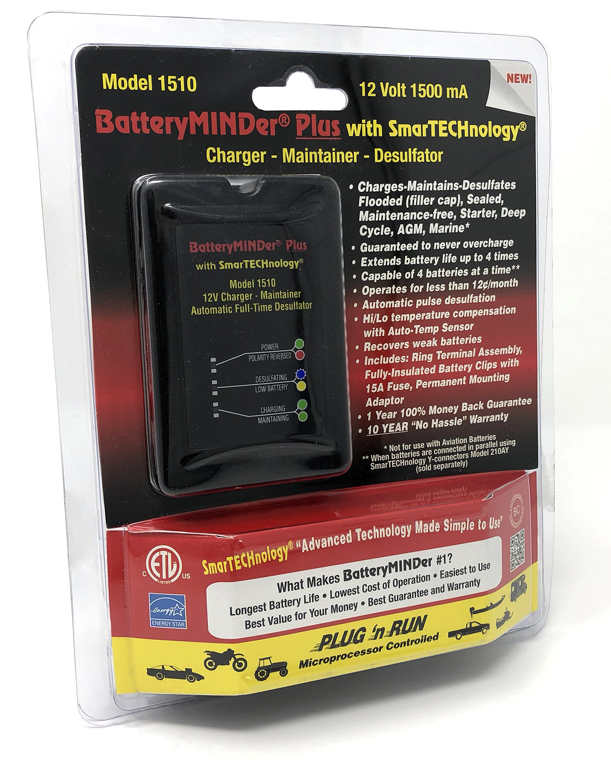 BatteryMINDer 1510: 12 Volt-1.5 Amp Battery Charger, Battery Maintainer, and Battery Desulfator – Designed for Cars, Trucks, Motorcycles, ATV, Boats, RV