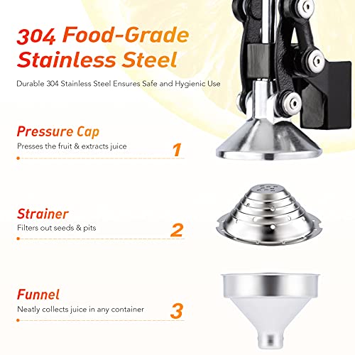 CO-Z Hand Press Juicer Machine, Manual Citrus Juicer for Lemon, Lime, Orange Juice - Professional Squeezer and Crusher, Easy to Clean, Black