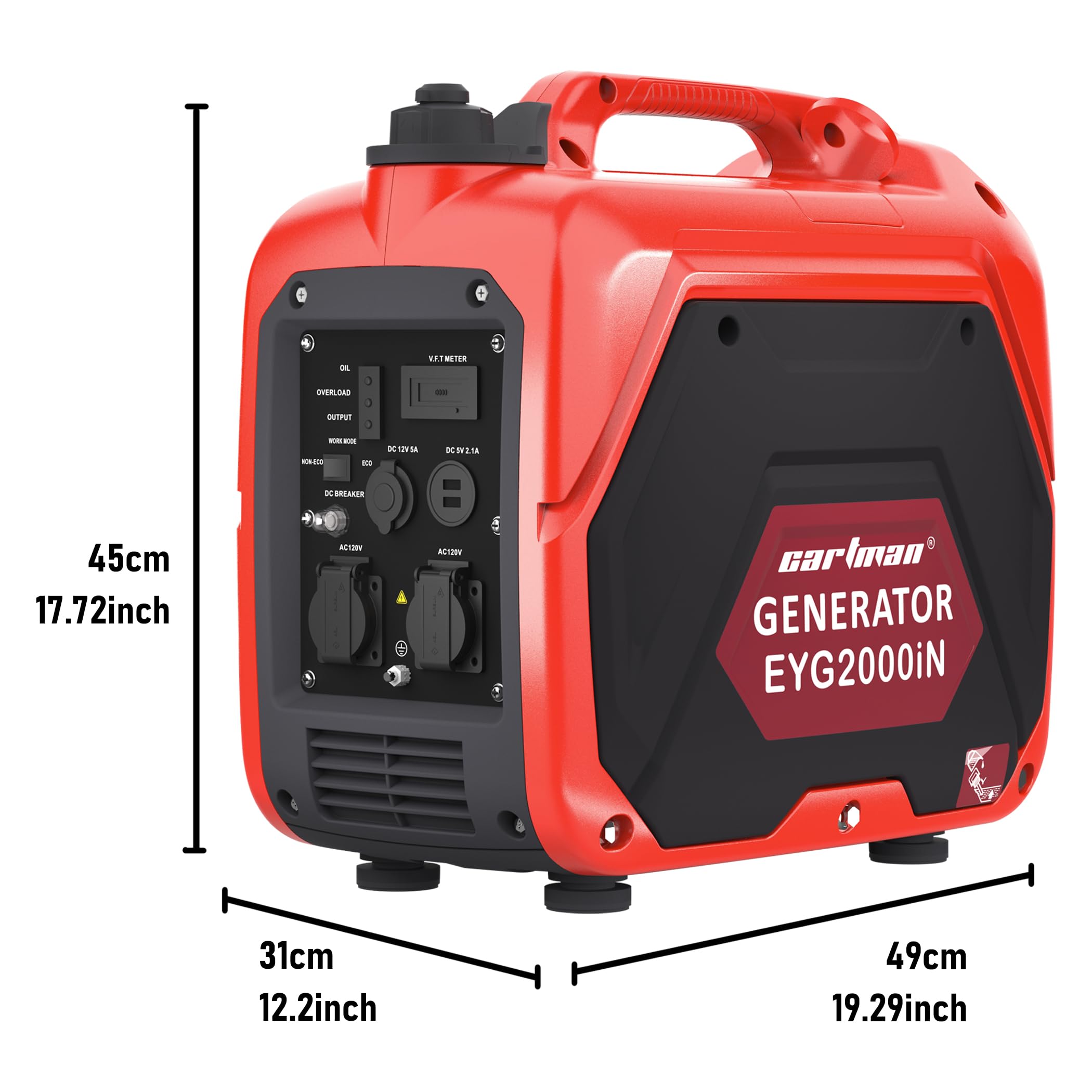 Cartman 2000W Portable Inverter Generator: Super Quiet Power Backup for Home, Camping, and Emergencies - Gas Powered, EPA Compliant