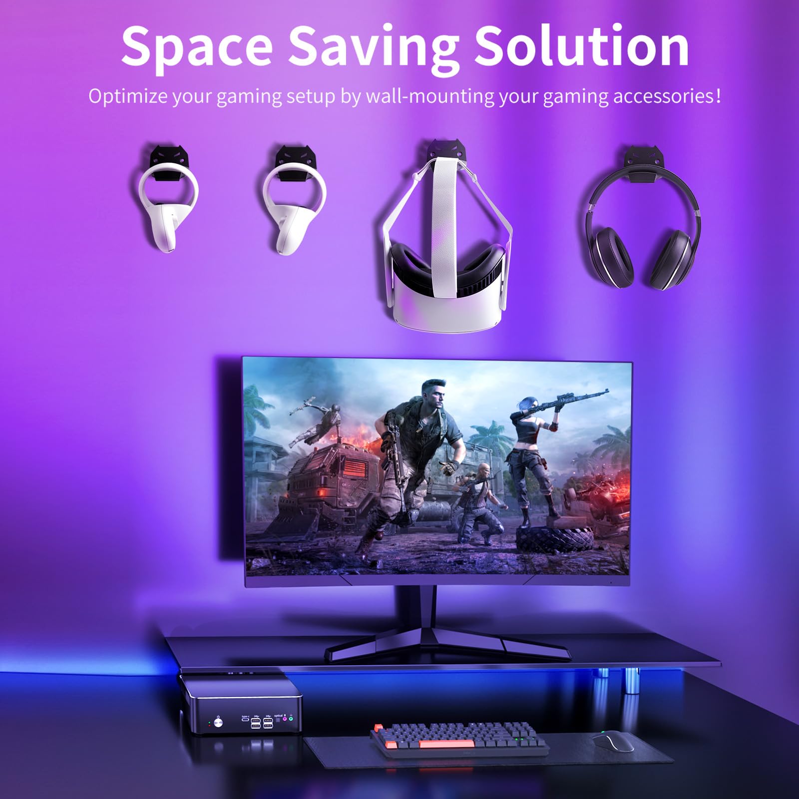 BracNova Headphone Hanger Holder Wall Mount-Steel Storage Stand Hook for Universal VR Headset and Controller(Black Headphone Hook with Premium Silicone Cradle)