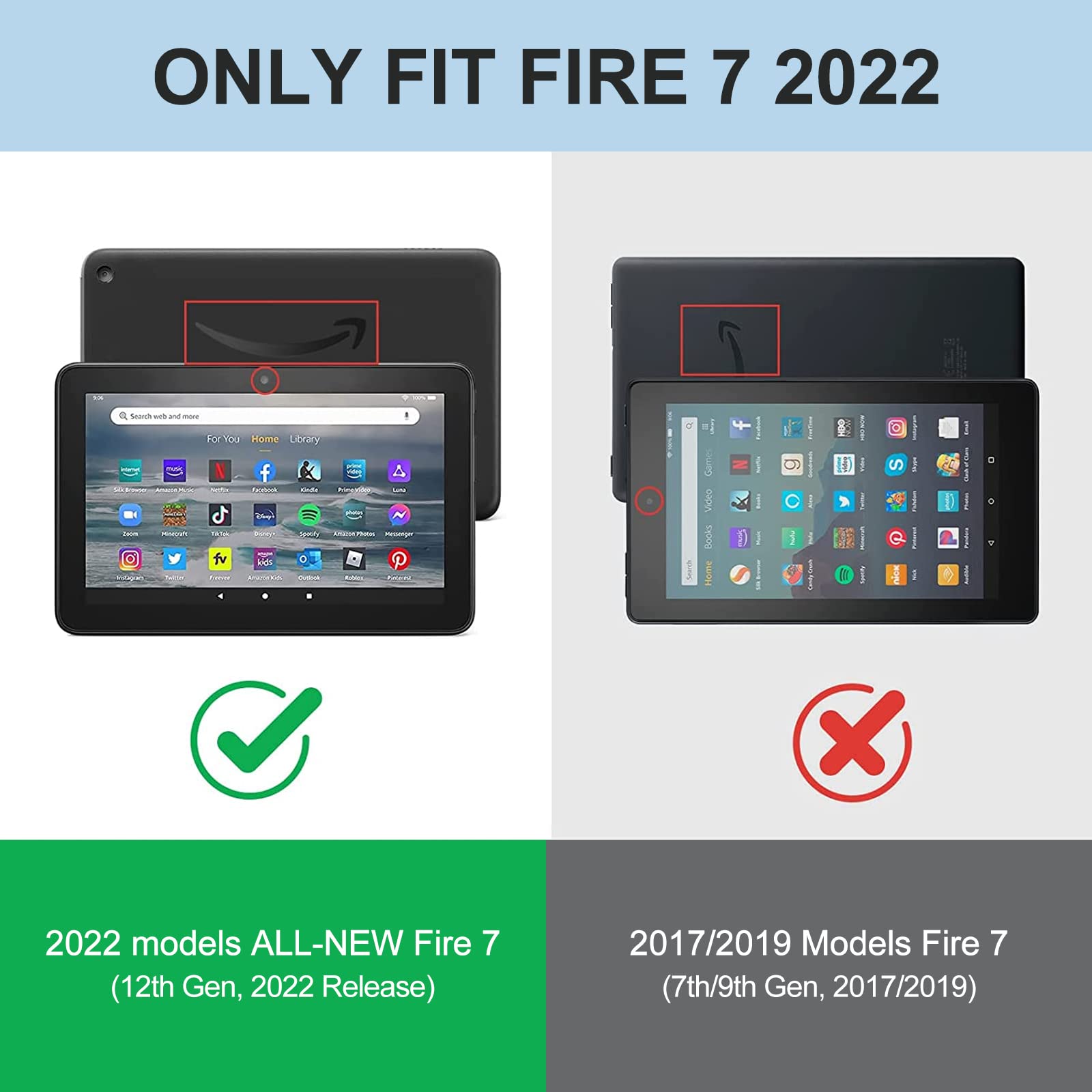Case for Amazon HD Fire 7 Tablet 12th Generation 2022 Released, Soft Comfortable Case, Ultra Slim Lightweight Trifold Stand Cover with Auto Sleep/Wake (Black)