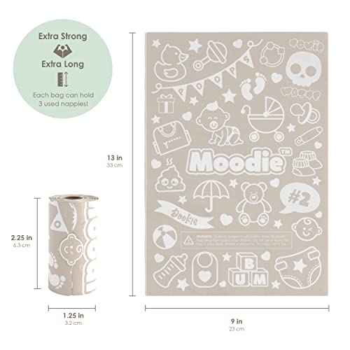NEW Moodie Teddy Bear Diaper Bag Dispenser | Diaper Bag on the Go Dispenser w/Silicon Strap |15 LAVENDER SCENTED Diaper Disposal Bags per Roll | Diaper bag essential items (BABY BLUE)