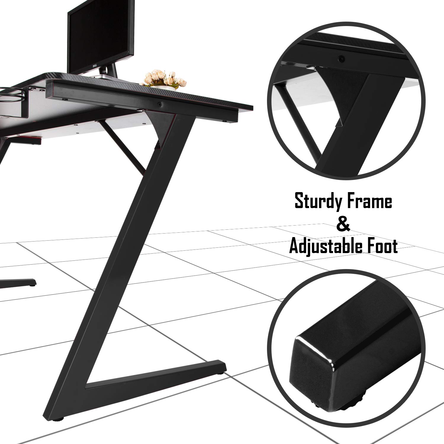 TOPSKY Gaming Computer Desk Home Office Gaming Table with Cup Holder Headphone Hook Z Shaped Leg(55”, All Black)