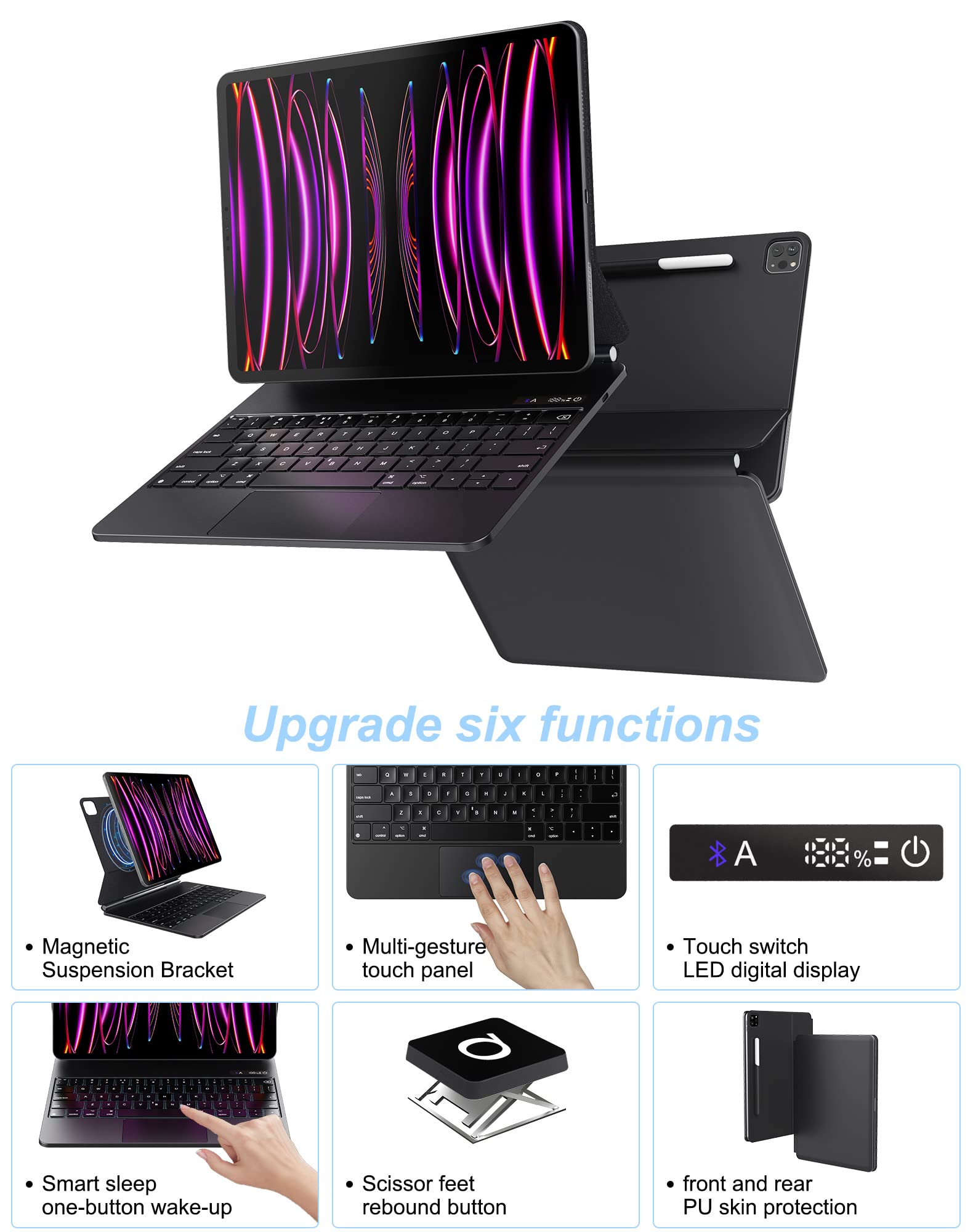DBFNIA Magnetic Keyboard Case Compatible with iPad Pro 12.9 6th Generation 2022, [Smart Wake-up][Sensitive Touch] Wireless Keyboard Touchpad Cover with Pen Holder for iPad Pro 12.9 5/4 Gen, White