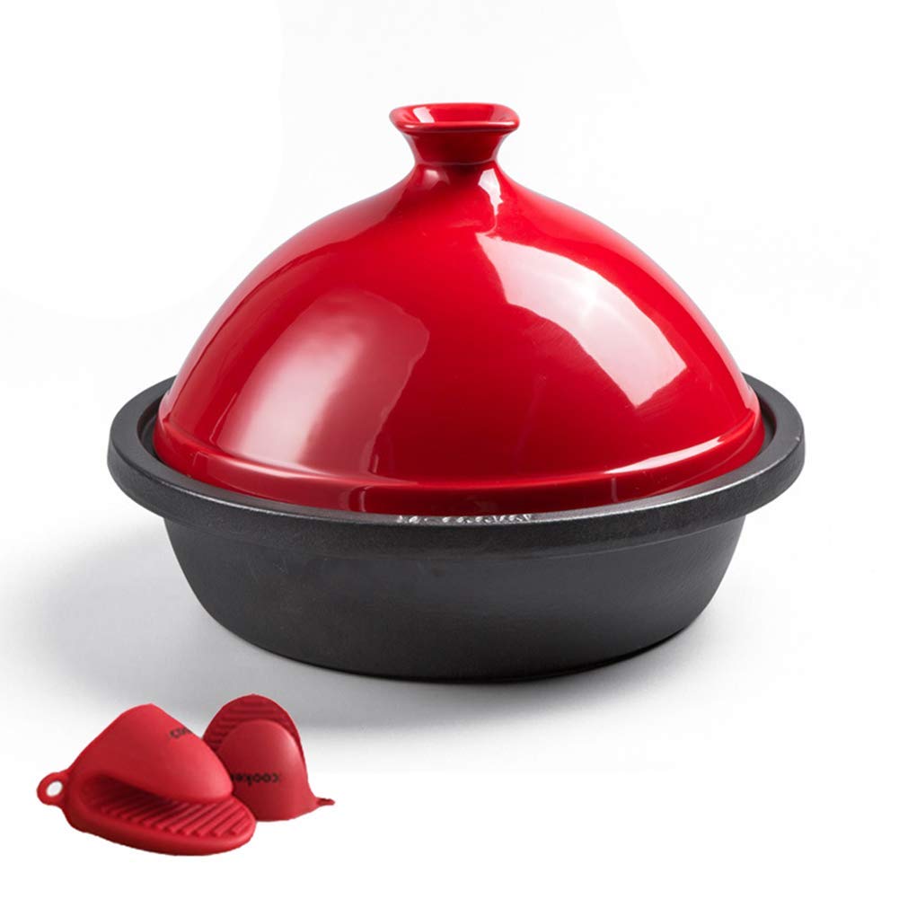 Casserole Dish with Lid Soup Pot Tajine Cooking Pot 30Cm, Cast Iron Tagine Pot for Cooking and Stew Casserole Slow Cooker for Home Kitchen - Compatible with All Stoves (Color : Red)