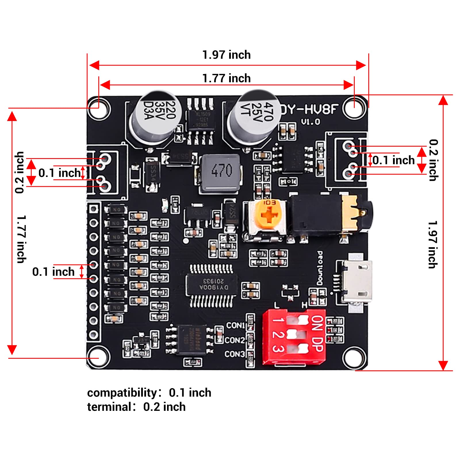 DC 12V 24V 20W Voice Playback Module, PEMENOL High Power Sound Board MP3 Player 64Mbit Flash Storage Mono 8ohm Support MP3 WAV for Arduino Father's Day DIY