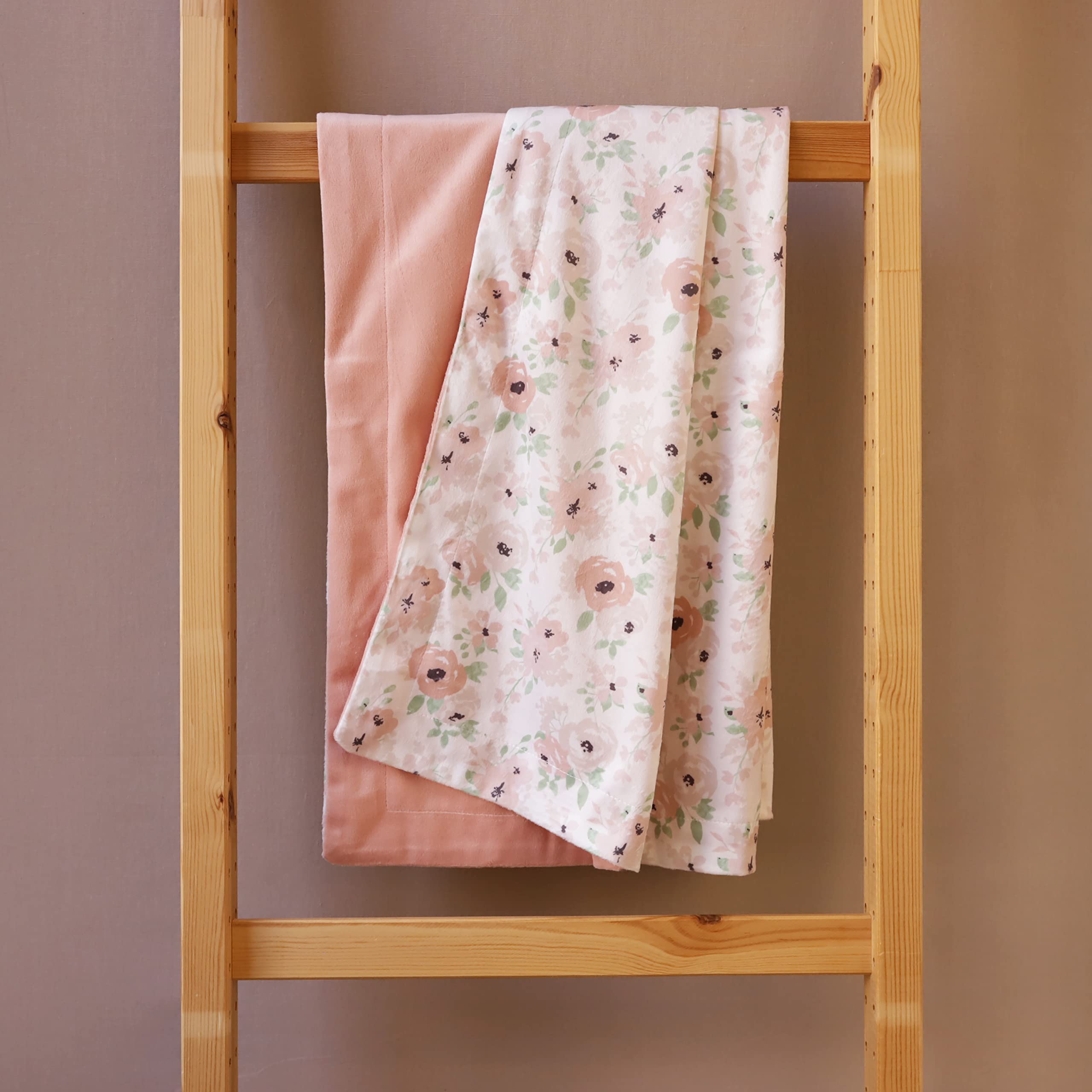 Lila & Jack Reversible Mink Fleece Baby Blanket, Newborn - Toddler Blanket 30 X 40 Inches (Pink Floral)