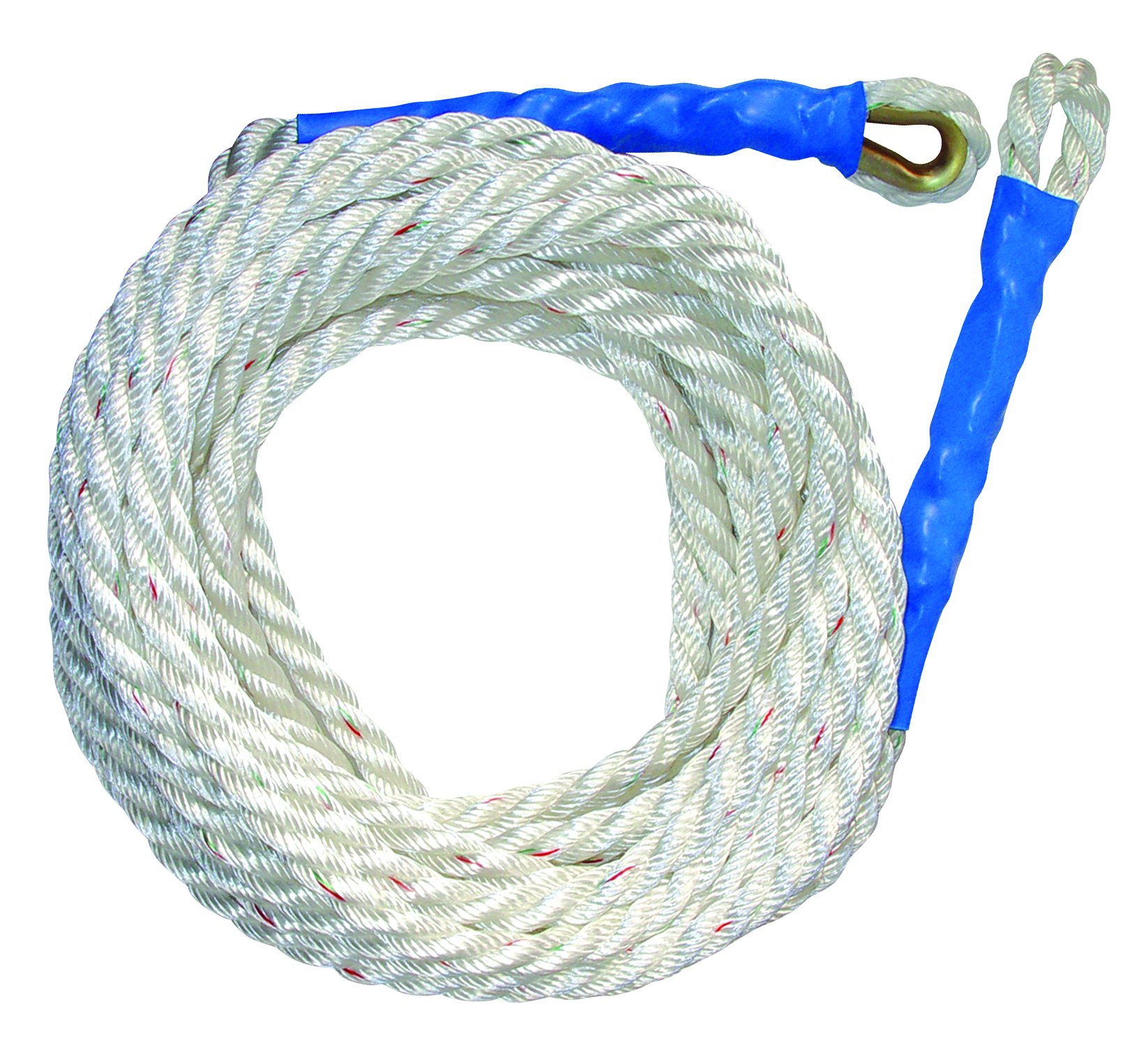 FallTech 8126 Vertical Lifeline, Rope - 5/8" Premium Polyester Rope, Thimble and Braid-End, 25', White/Blue