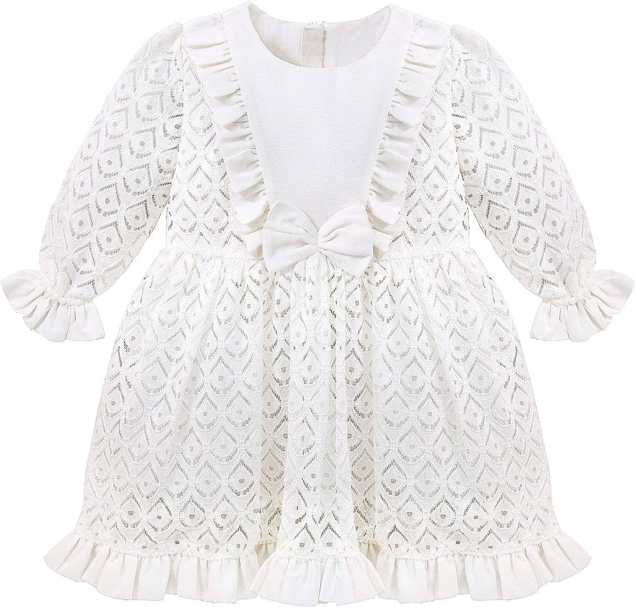 Lilax Girl Lace White Flower Girl Party Princess Boho Dress (12 Months, White)