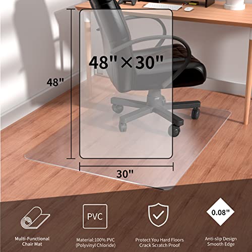 BUYIFY Office Chair Mat for Hard Floor,2mm,30"x48" PVC Material Clear Floor Mat, Floor Protector for Office or Home,Flat and Easy to Clean