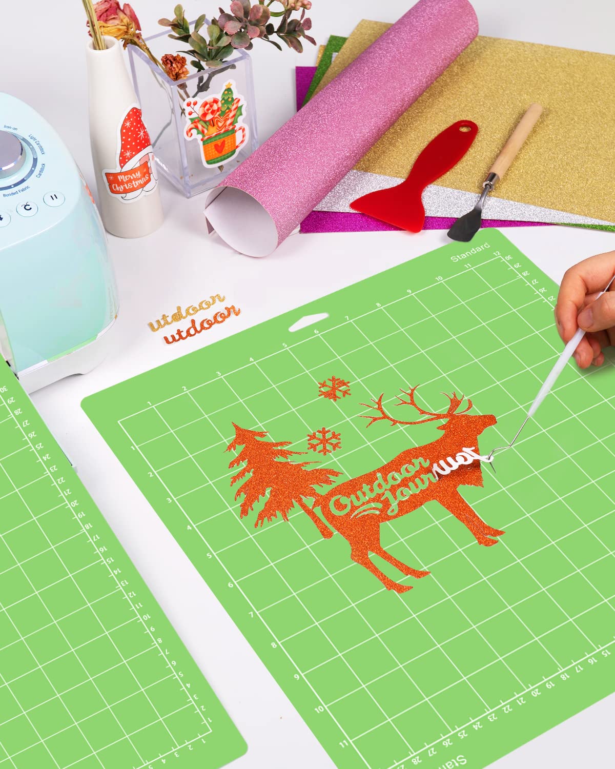 Colemoly 12x12 Cutting Mat 9 Pack Standard for Cricut Maker/Maker 3/Explore 3/Air 2/Air/One Cut Cards 2 Pack Scraper Green Grip Sticky Cricket Replacement Accessories Pad for Supplies,Quilting