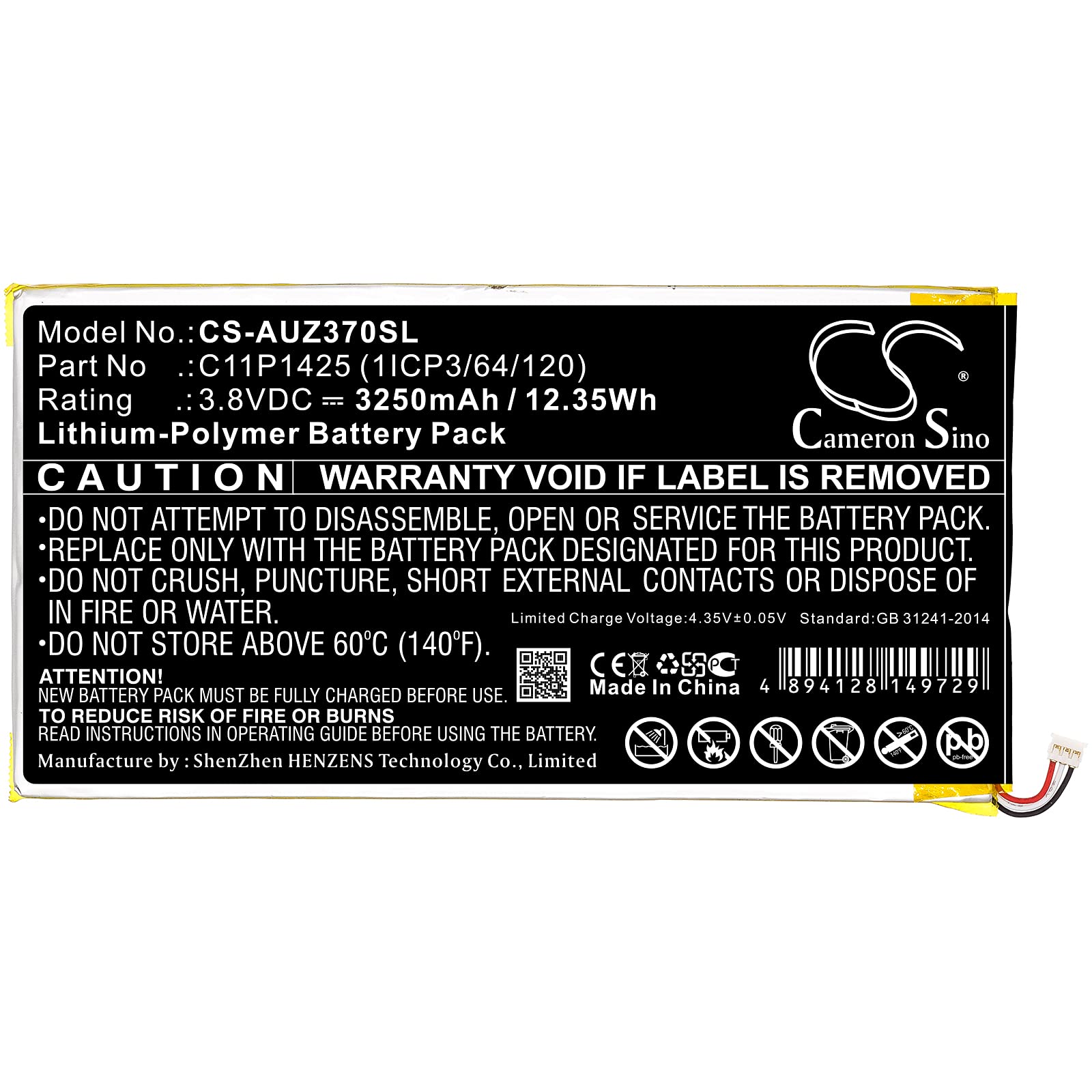 Cameron Sino New Replacement Battery Fit for Asus(3250mAh / 12.35Wh)