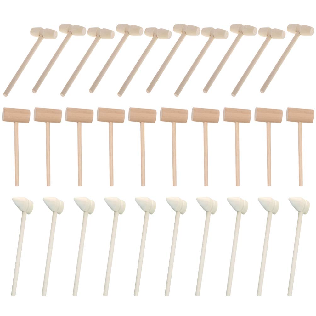 NUOBESTY Mini Wooden Hammer Mallet Pounding Toy Wooden Crab Lobster Mallets Natural Hardwood Crab Hammer for Cracking Chocolate Hearts-30 Pieces