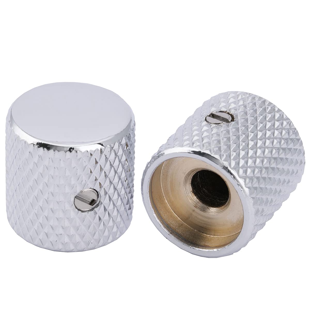 Musiclily Pro 6mm Steel Knurled Flat Top Barrel Knobs with Set Screw for Telecaster Electric Guitar or Precision Bass, Chrome (Set of 2)