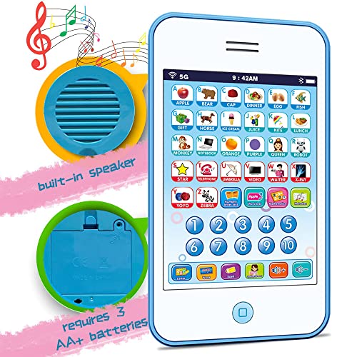 GAGINAN Baby Phone /Kids Tablet Learn Alphabets Words Numbers Music ABC Learning for Toddlers Educational Toy for 3Years+ (Blue)