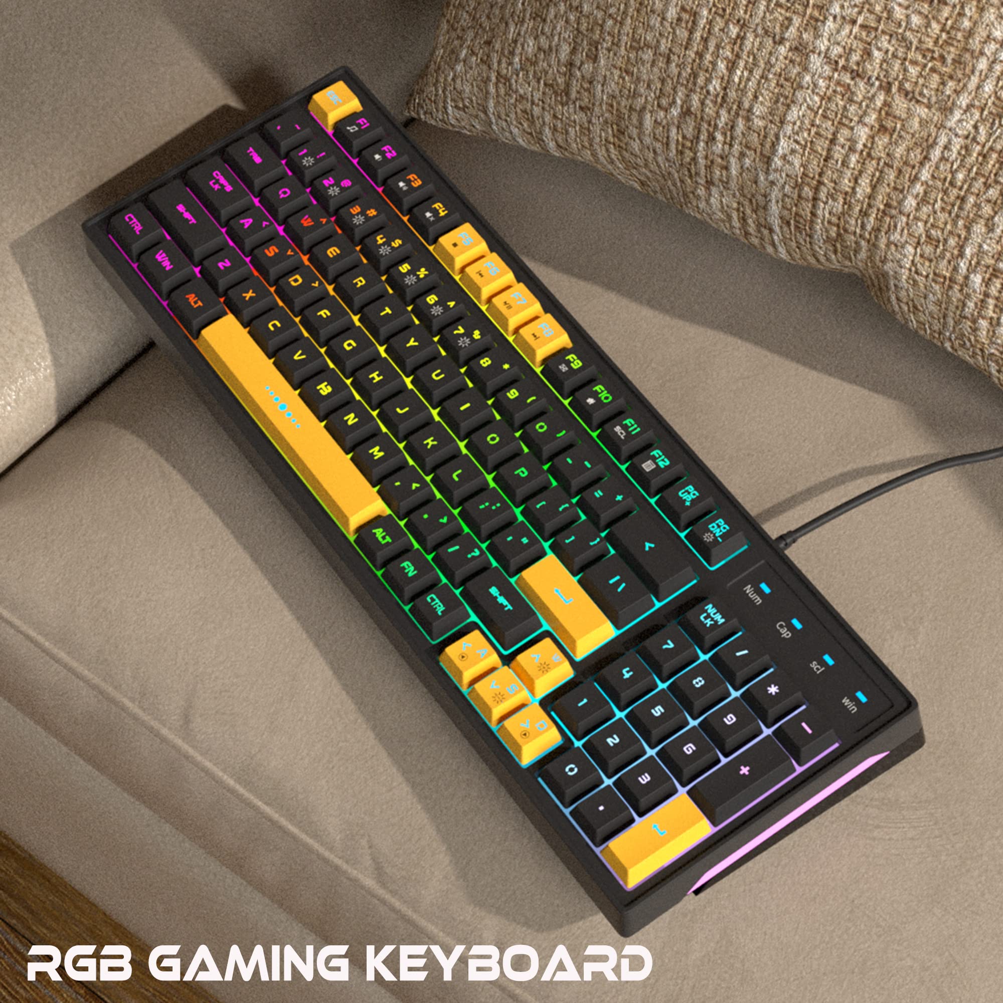 Camiysn Gaming Keyboard,Wire Gaming Keyboard with Retro Keycaps RGB Multiple Backlight Modes Anti-Ghosting Keyboard for PC/Laptop(Black &Yellow)