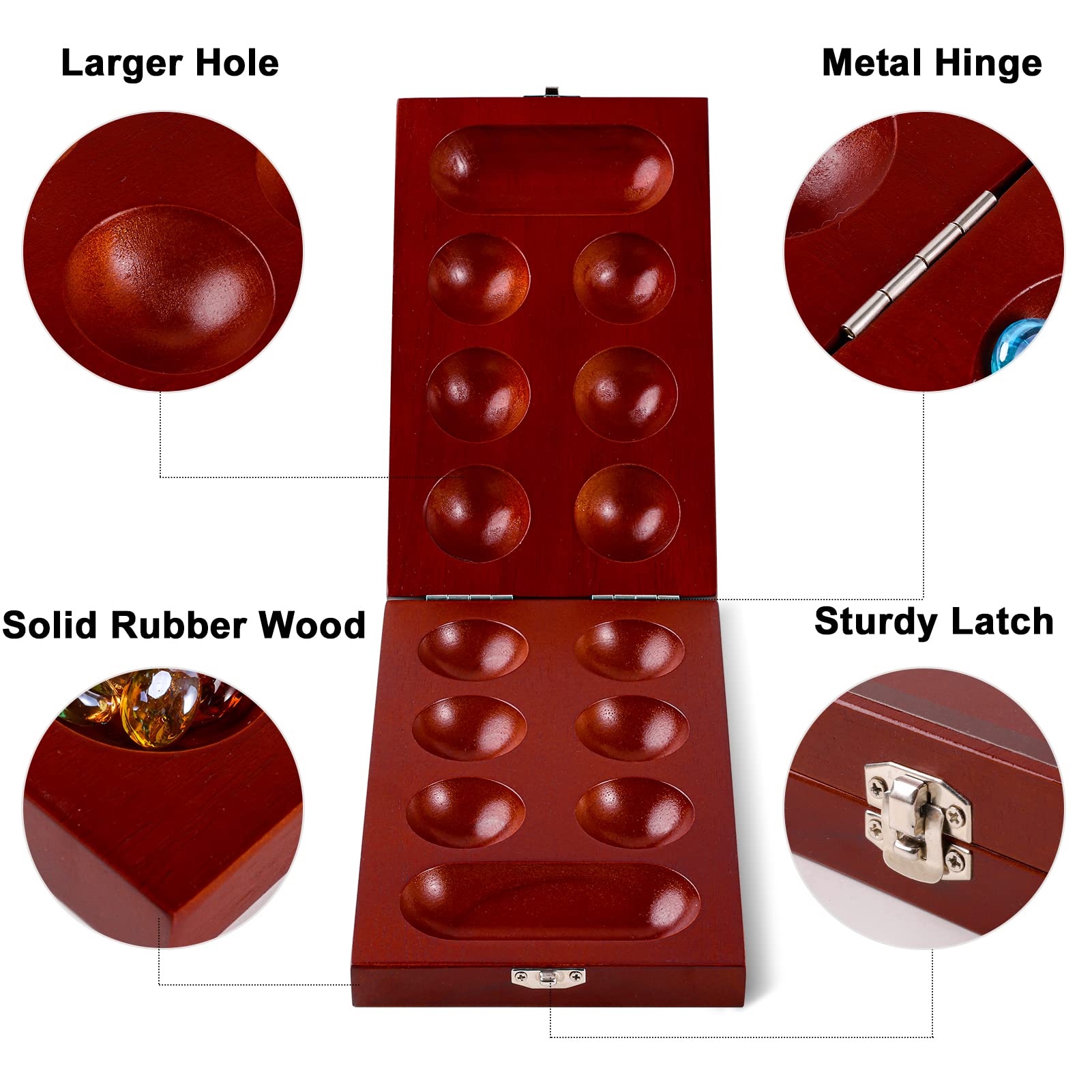 Ceebyfa Mancala Board Game for Kids, Adults & Family. Includes Folding Rubber Wood Board, 48+10 Colorful Mancala Stones & Instruction. Classic & Portable Marble Game for Travel