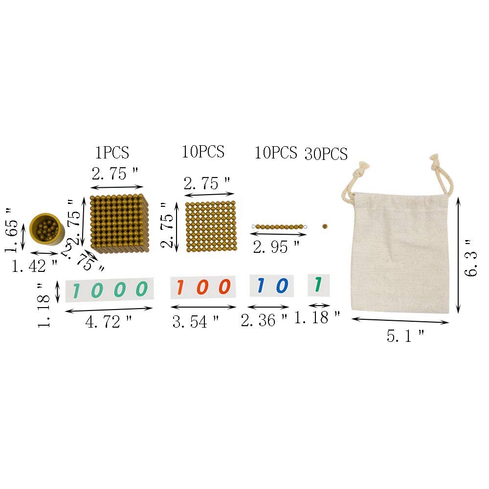 Kghios Montessori Math Beads Toys Materials for Toddlers Golden Beads and Cards Materials Bank Game Thousand Cube Decimal System Mathematics Teaching Materials Baby Preschool Education Toys