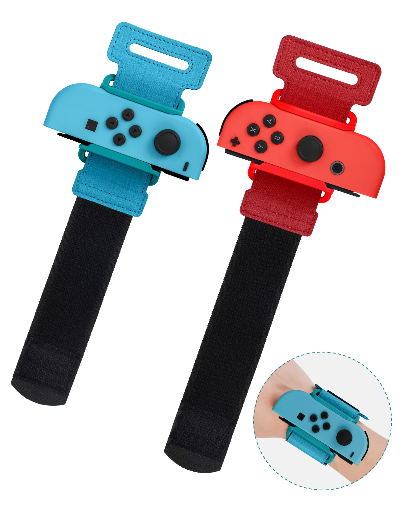 Wiilkac Upgrade Wrist Bands for Just-Dance 2024/2023/ 2022/2021/2020 Switch, Two Size Comfortable Adjustable Elastic Dance Strap for Switch Joystick Controller, 2 Pack(Red+Blue)