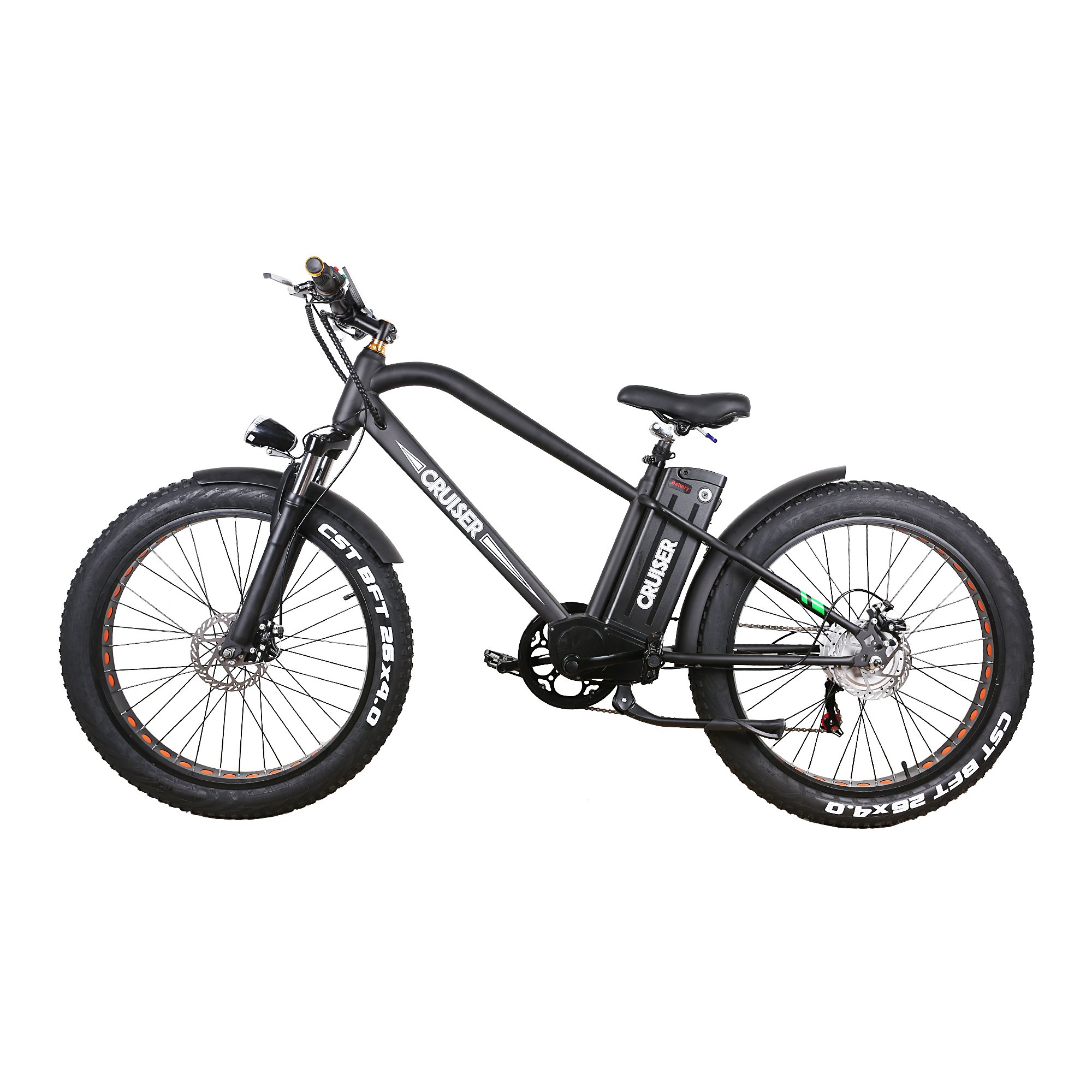 BRIGHT GG Super Cruiser 26'' Electric Bicycle 6 Speed Fat Tire Ebike with 500W Brushless Motor and 48V 12AH Lithium Battery,with Shock Absorption