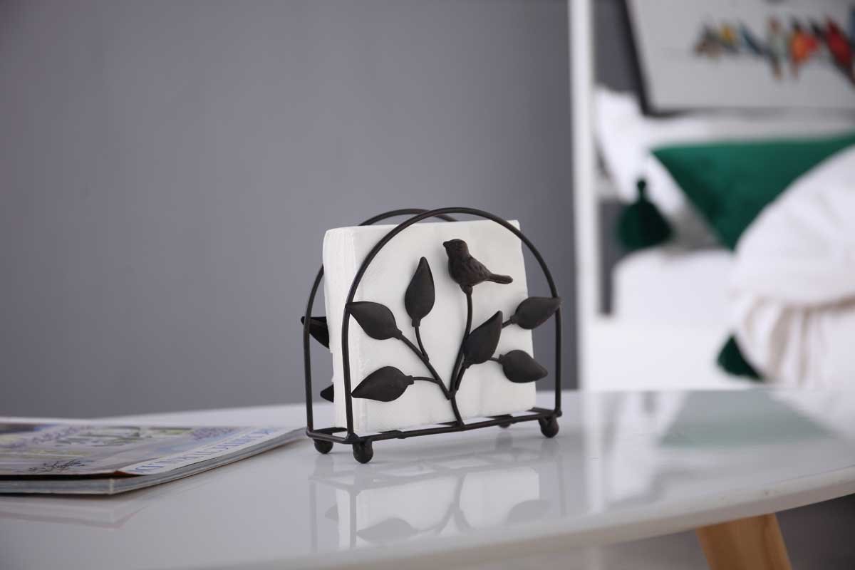 Cast Iron Bird & Tree Classic Napkin Holder/Tabletop Freestanding Tissue Dispenser, Turquoise