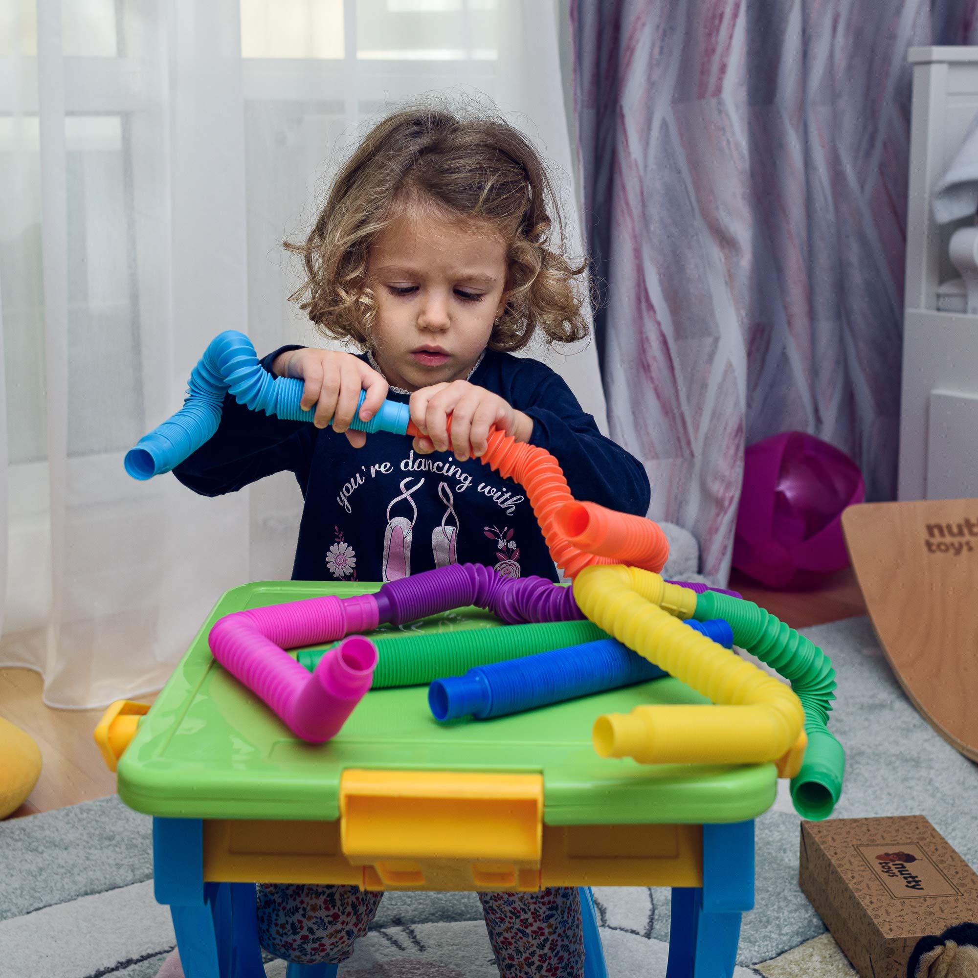 nutty toys Pop Tubes - Sensory Toys - Endless Creativity & Fun for Kids and Toddlers |4 Pack Large| - Connect & Pop! Top ADHD Autism Fidget 2025, Best Boy & Girl Valentines Day and Easter Gift Idea