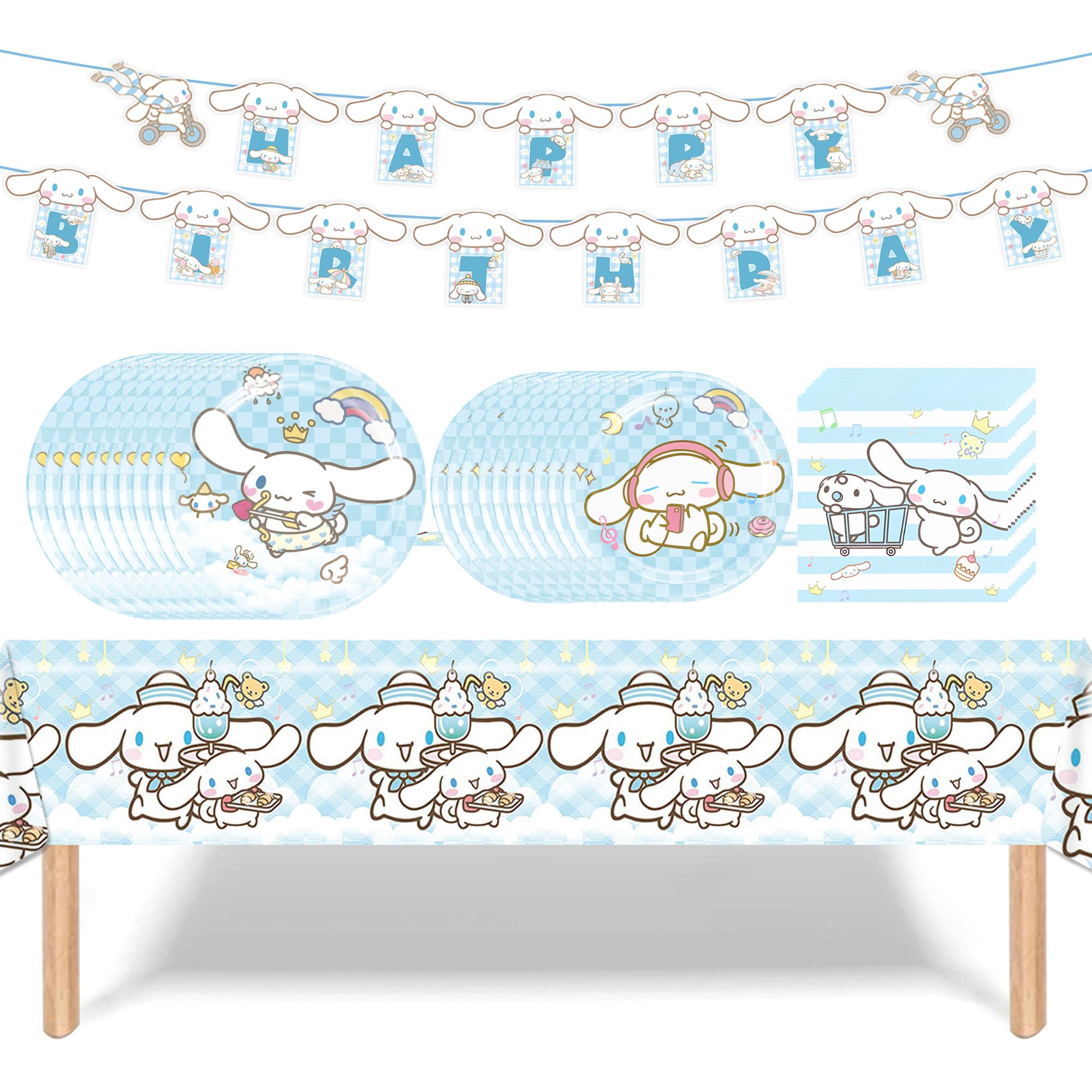 Cartoon Theme Birthday Party Decorations Supplies, Cartoon Party Tableware Include Birthday Banner, Tablecover, 10Pcs 9" Plates, 10Pcs 7" Plates, 20 PCS Napkins