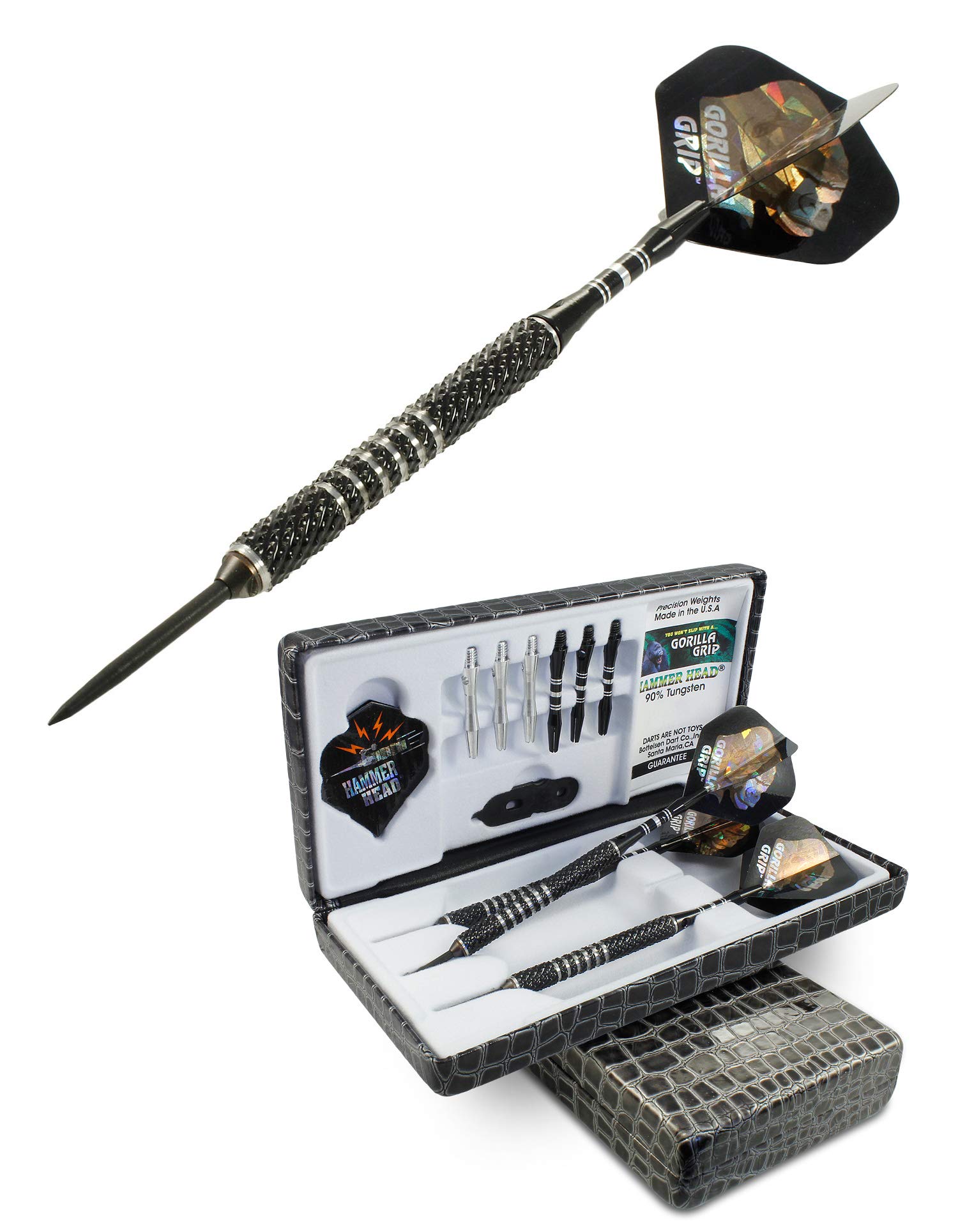 Bottelsen Hammer Head Steel Tip 90% Tungsten Gorilla Grip Tough Koat 9/32-Inch Diameter Dart, 27 Gram, Black