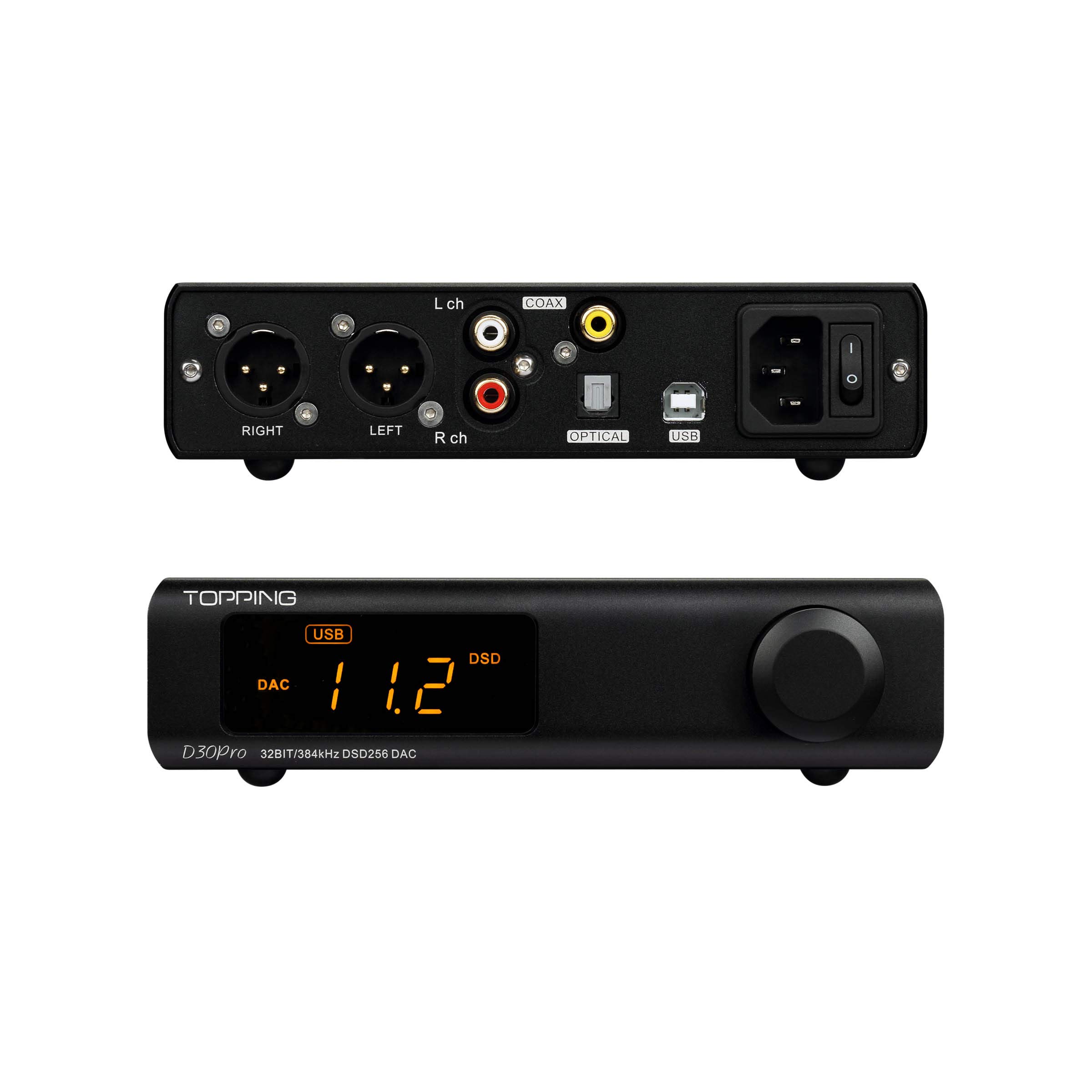Topping D30 Pro 4*CS43198 Chip DAC Hi-Res Audio DSD256 PCM384kHz XMOS XU208 Preamplifier RCA XLR USB Optical Decoder (Black)